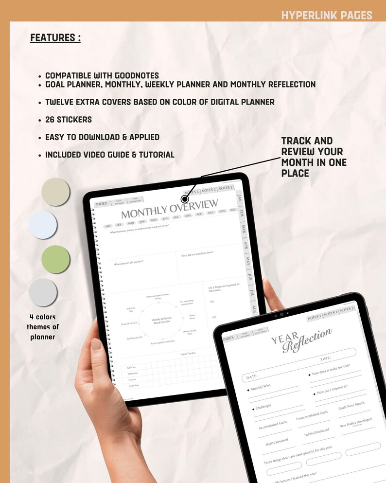 Undated Minimalist Template Digital iPad Diary Planner Journal Portrait ...