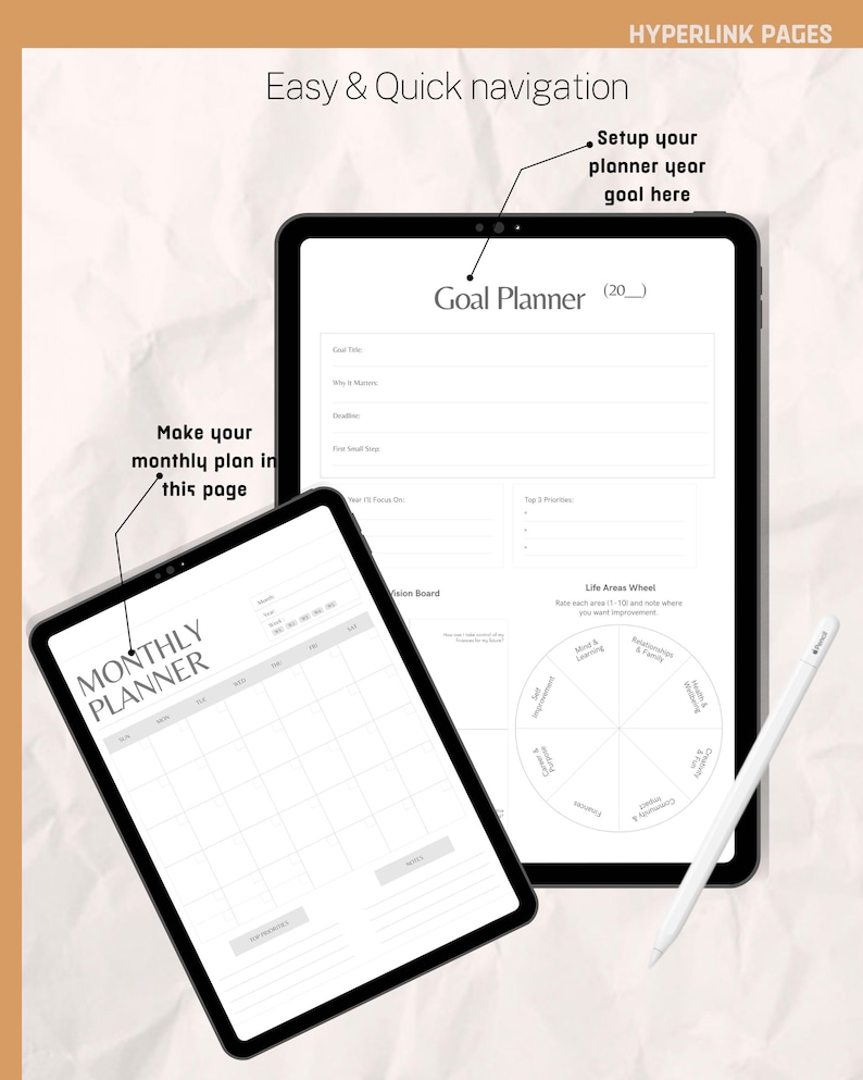 Undated Minimalist Template Digital iPad Diary Planner Journal Portrait ...