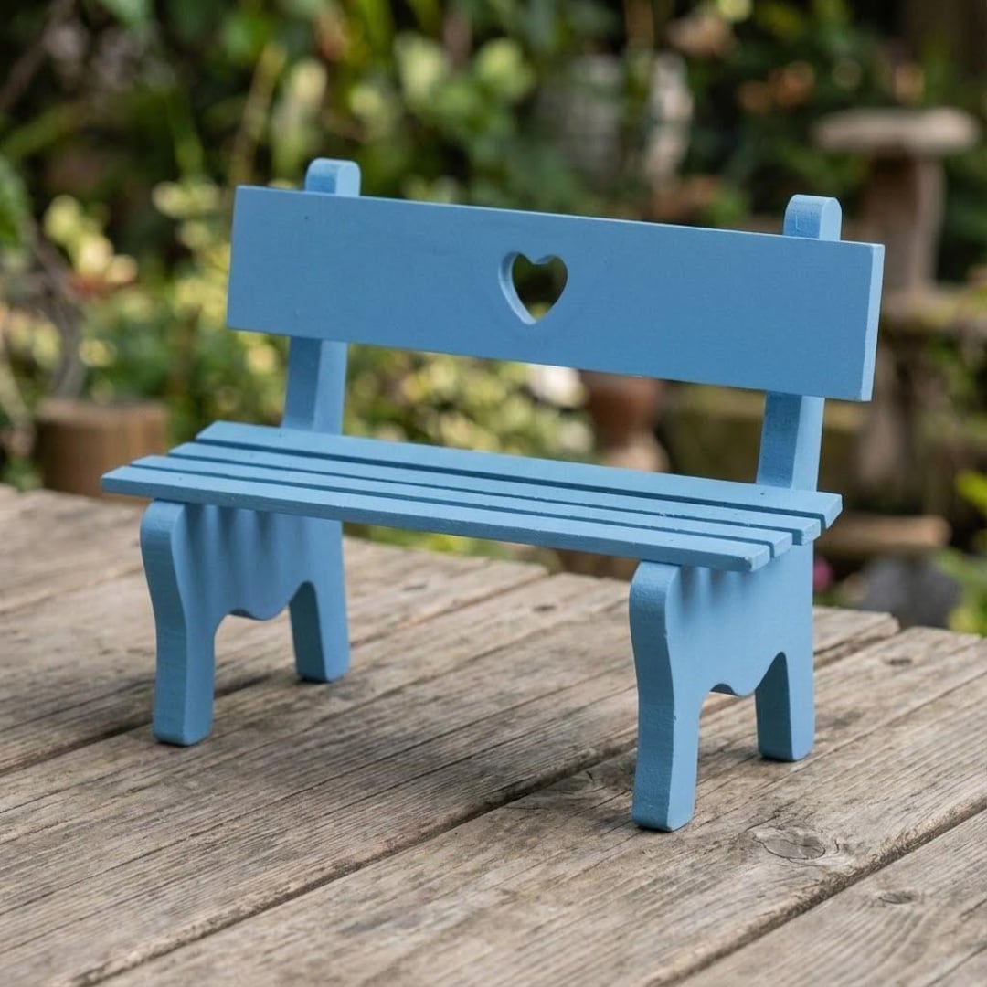 Miniature Blue Heart Bench for Valentine Day Gift, Fairy Garden Wood ...