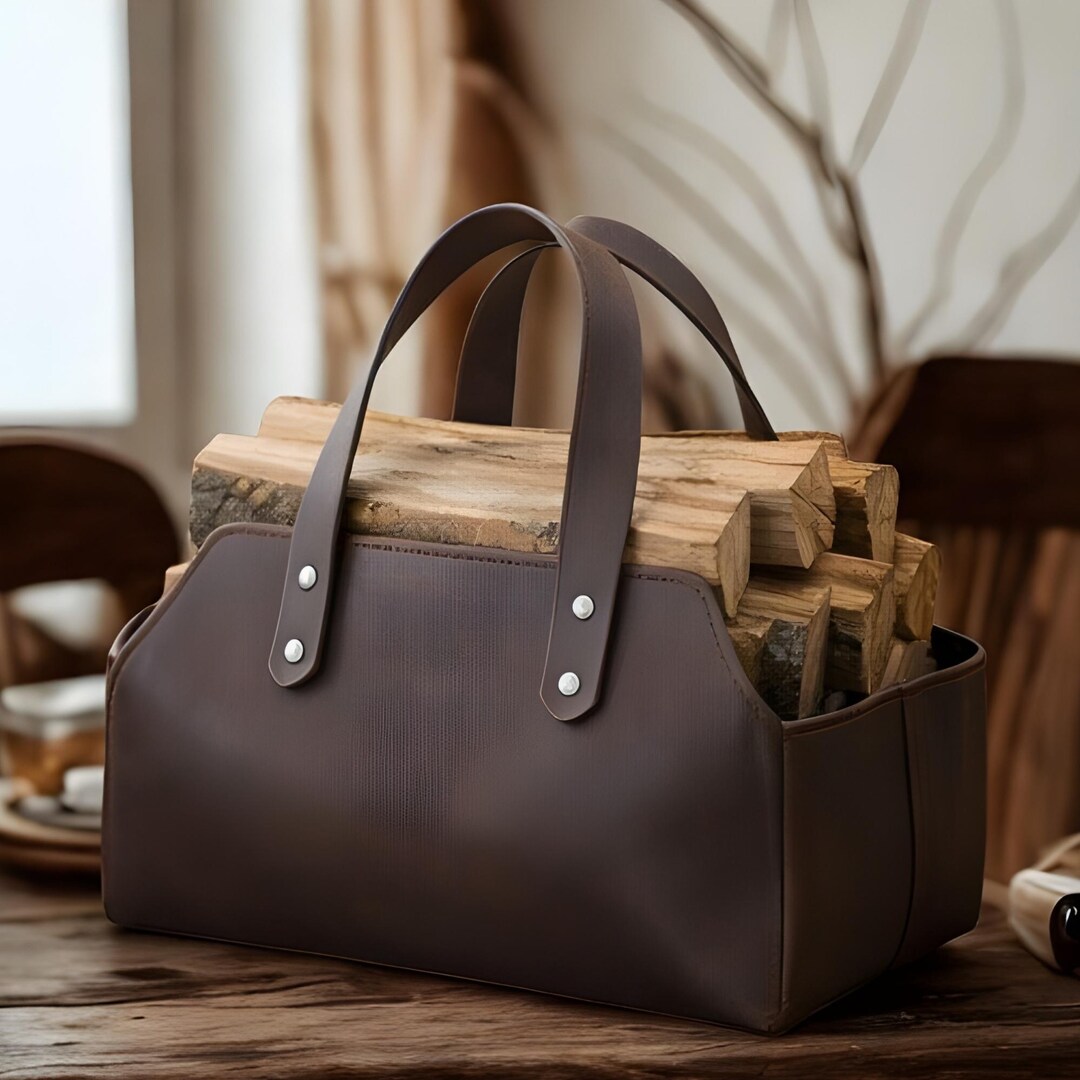 Handmade Leather Firewood Log Carrier – Rustic Farmhouse Tote - Etsy