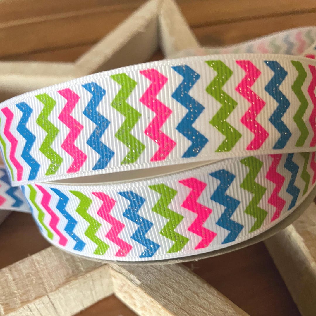 Rainbow Zig Zag Glitter Ribbon - 7/8 Inch Pink Green Blue Rick Rack ...