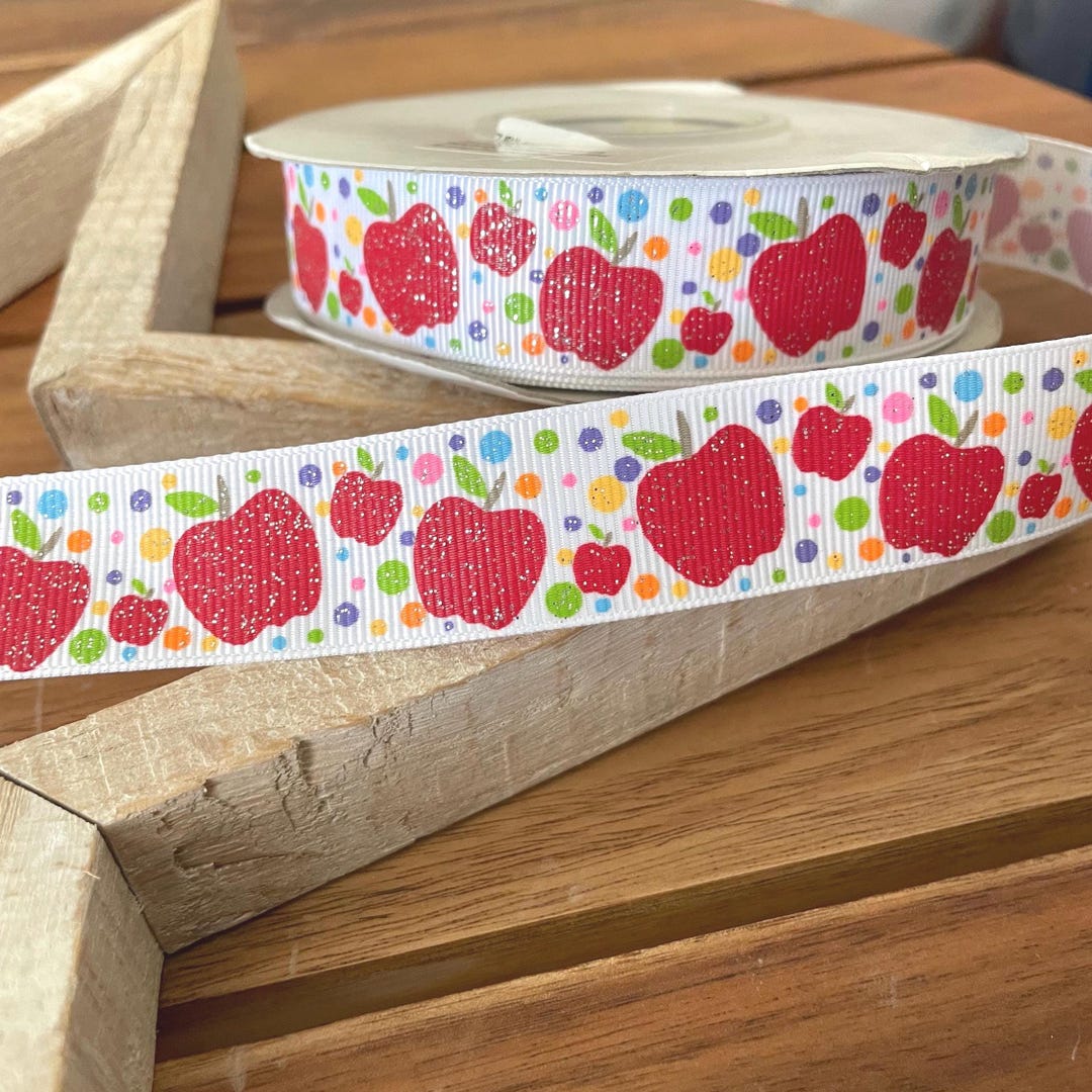 Glitter Apple Ribbon – Back to School Grosgrain Ribbon With Red Apples ...