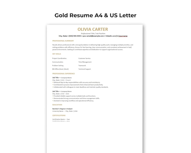 Buy Gold Resume Template | Modern Professional CV | Word Google Docs ...