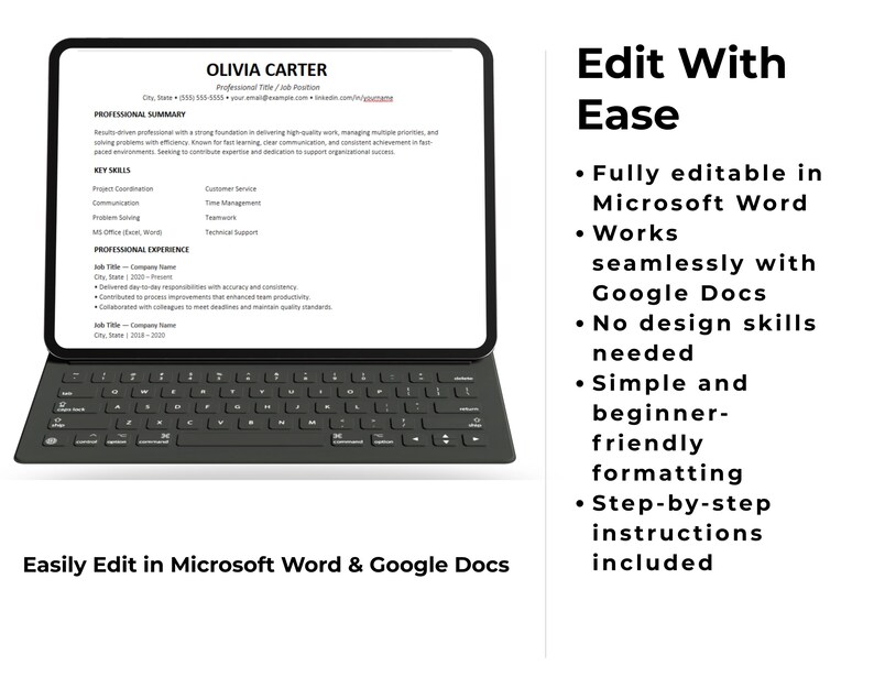 One-page Resume Template | Clean Ats-friendly Resume | Word & Google ...