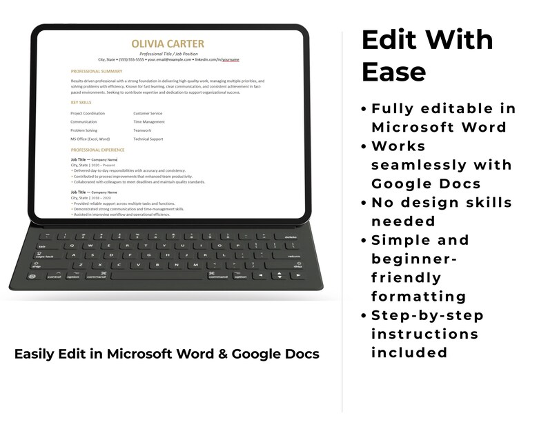 One-page Resume Template | Clean Ats-friendly Resume | Word & Google ...