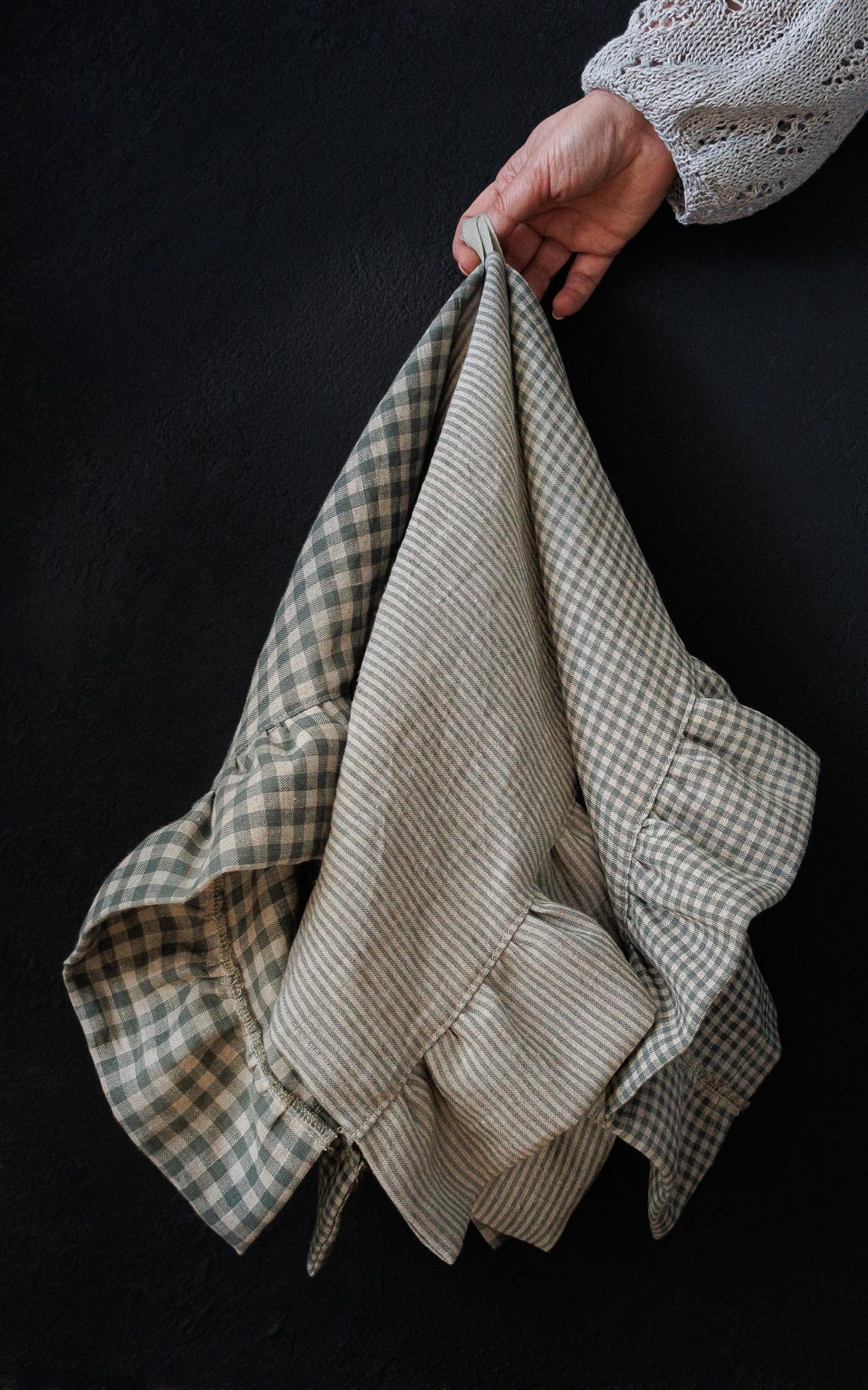 Green Natural Linen Kitchen Towels Set of 3, Ruffled Tea Cloths ...