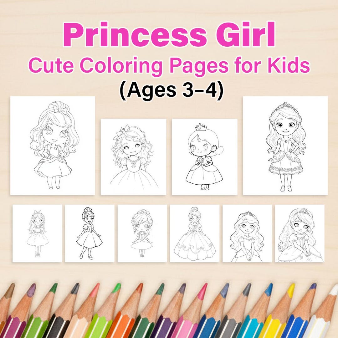 Princess Girl Coloring Pages Bundle for Kids, Printable Coloring Sheets ...