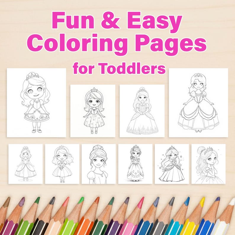 Princess Girl Coloring Pages Bundle for Kids | 80 Printable Princess ...