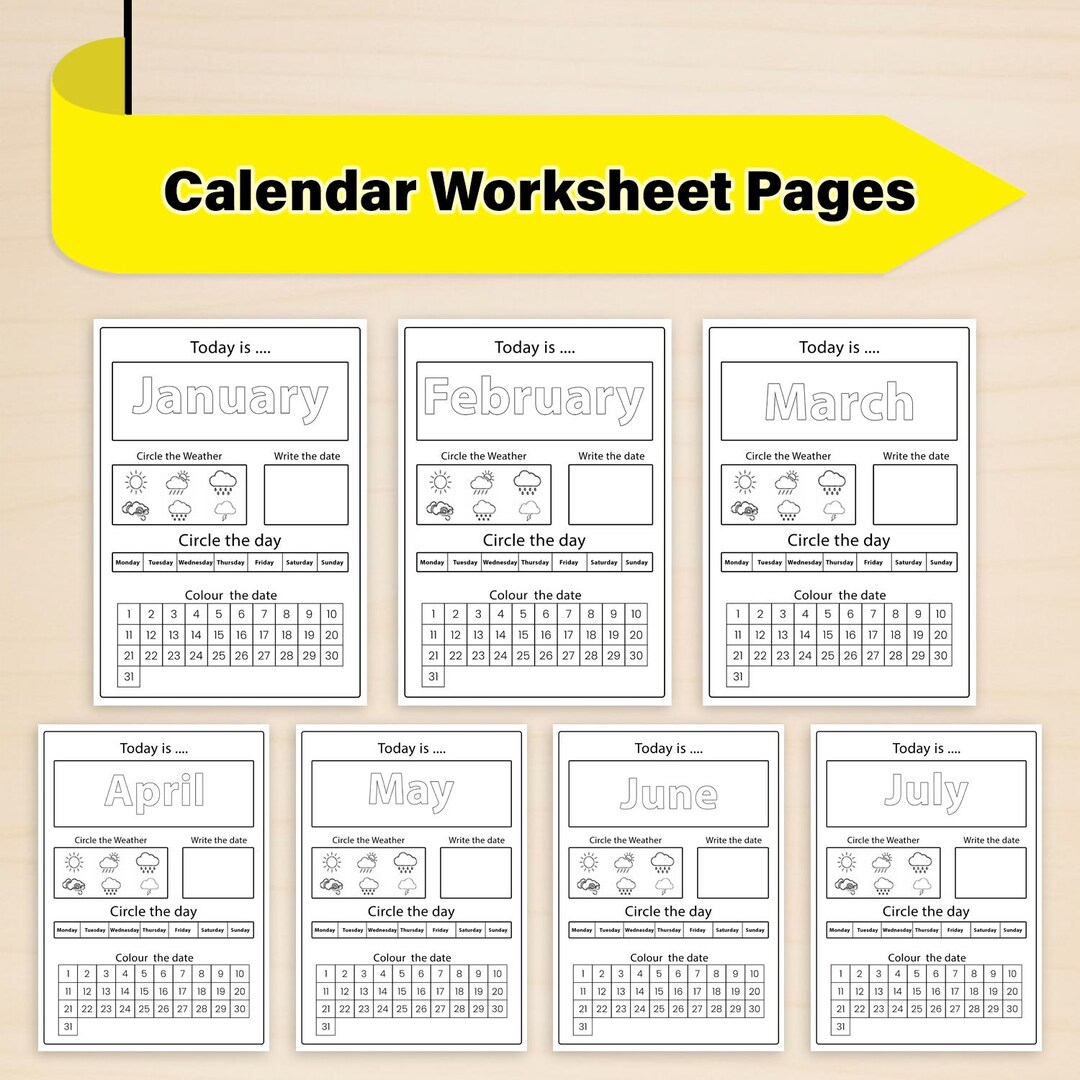 Calendar Worksheet Bundle for Kids | 12 Month Printable Calendar Pages ...