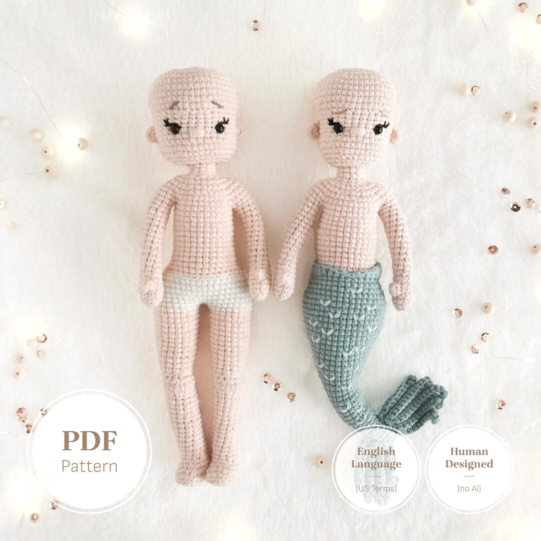 10 Inch Crochet Girl & Mermaid Doll Body Pattern Bundle | Crocheted ...
