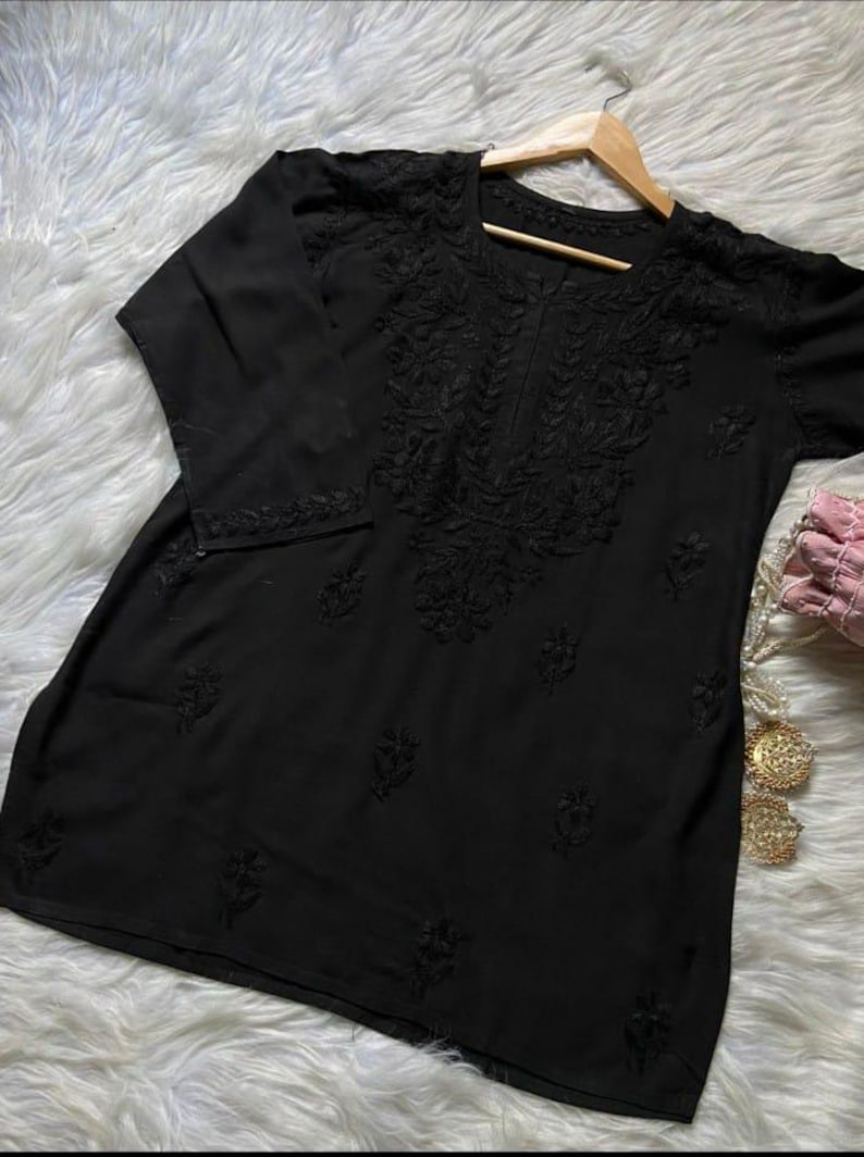 Chikankari Handmade Short Cotton Kurti Multi Colour Kurti Staright ...