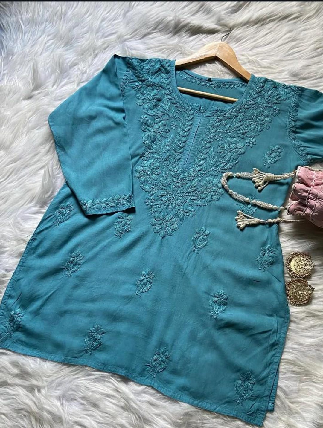 Chikankari Handmade Short Cotton Kurti Multi Colour Kurti Staright ...
