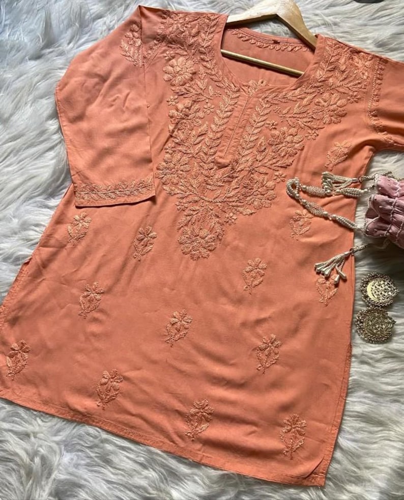 Chikankari Handmade Short Cotton Kurti Multi Colour Kurti Staright ...