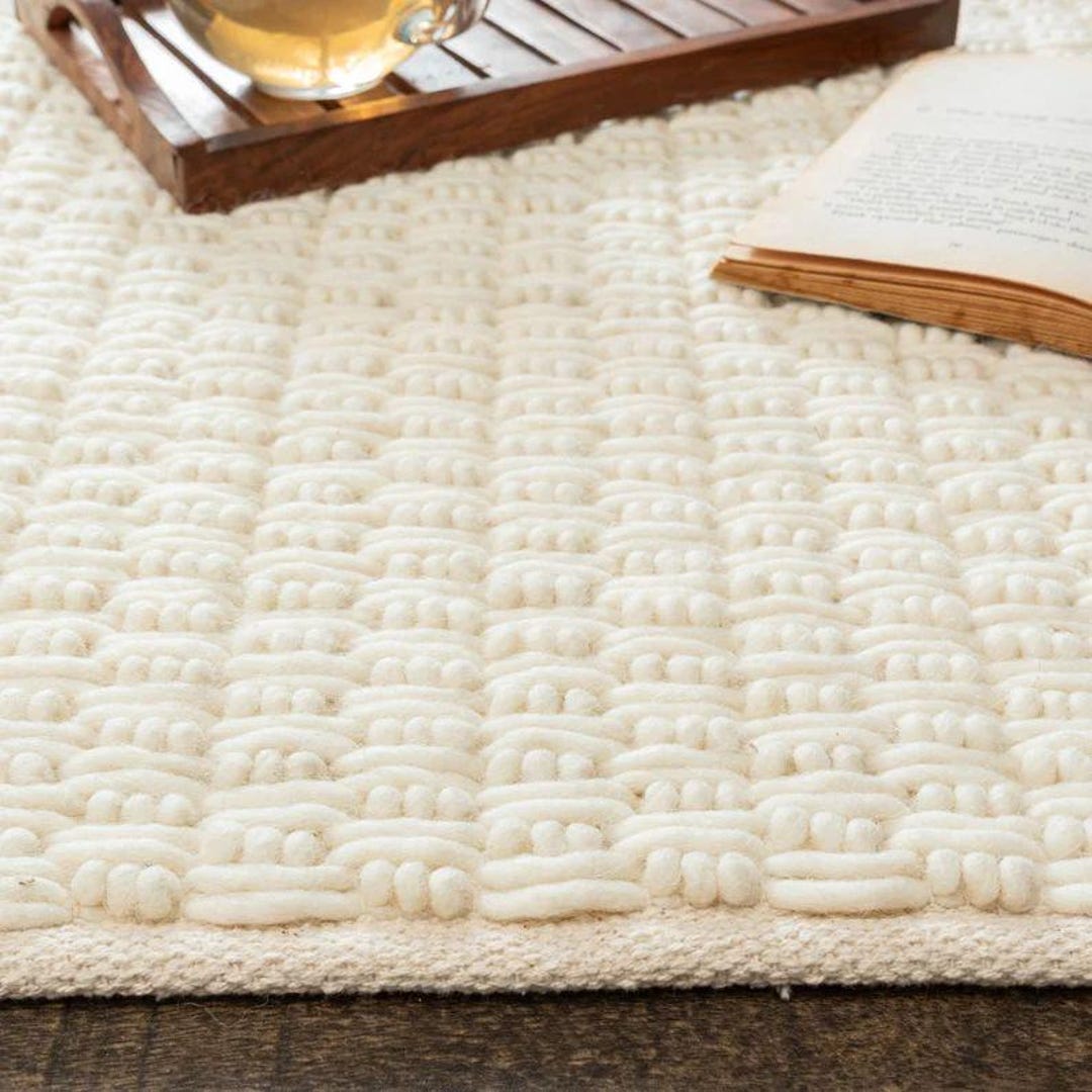 Vibrant Cozy Cream New Zealand Wool Loop Rugs – Playroom, Pet Friendly ...