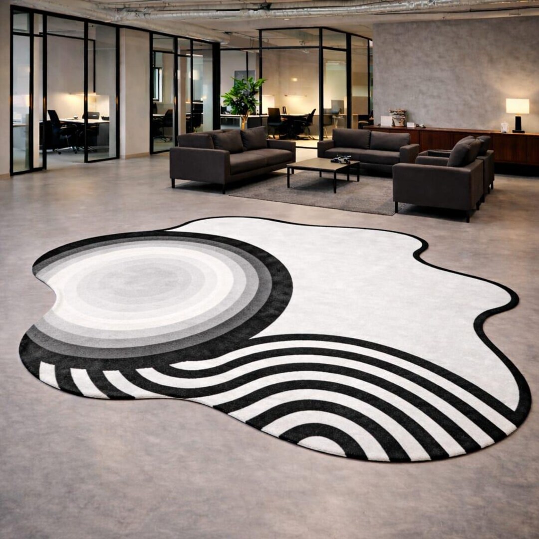 Hand Tufted Wool Area Rug – Black & White Abstract Modern Carpet - Etsy