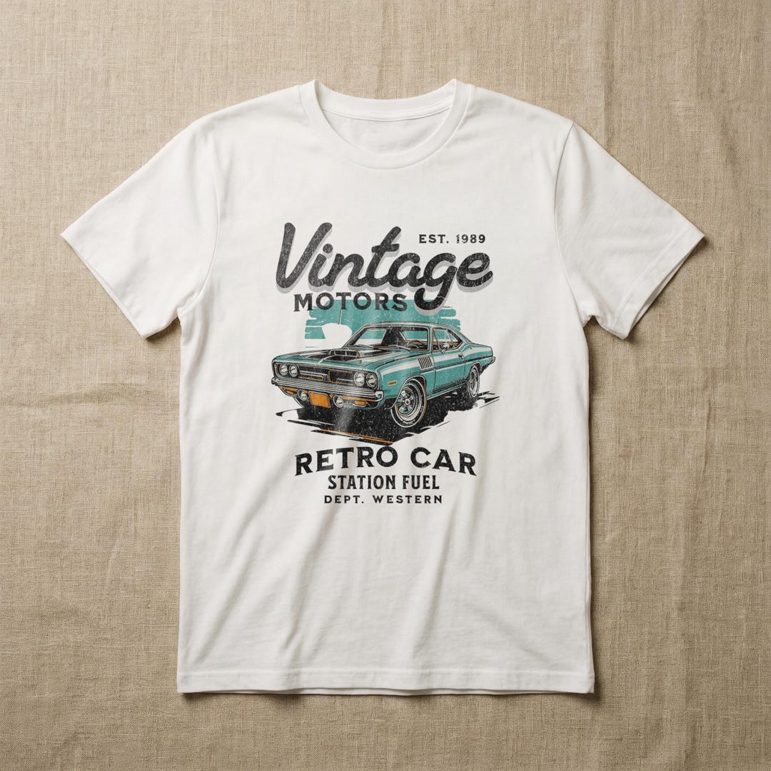 Vintage Motors Retro Car T-shirt, Classic Muscle Car Graphic Tee, Old ...