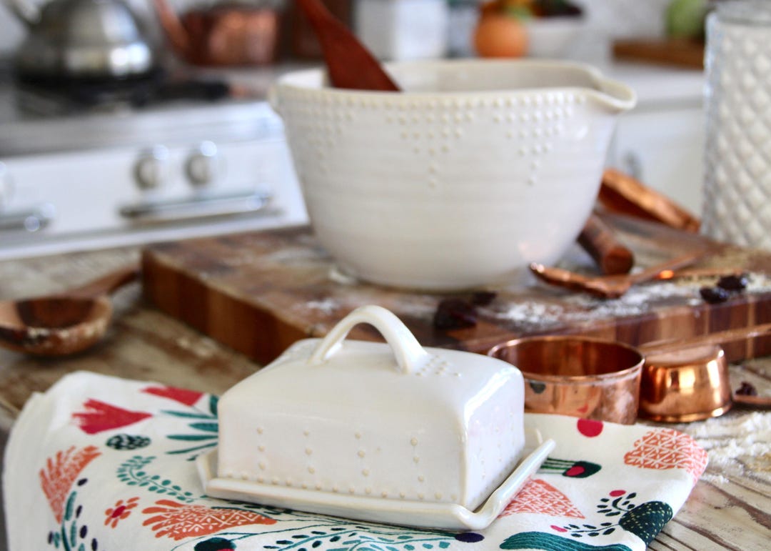 European Butter Dish With Lid and Handle Modern Farmhouse Kitchen READY ...