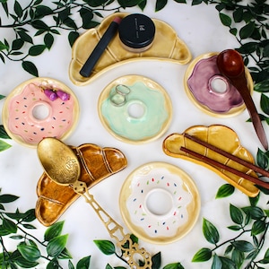 Donut and Croissant Ceramic Dish - Pastry Trinket Tray - Ring Dish ...