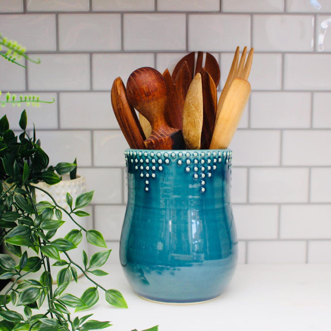 Large Kitchen Utensil Holder - Handmade - 16 Color Choices - Blue ...