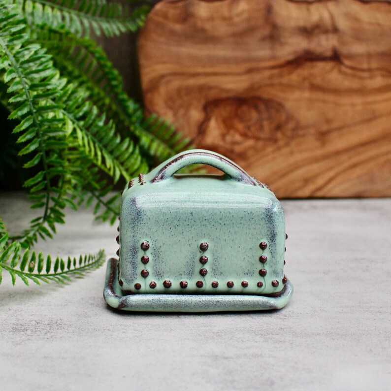 Small / Mini Butter Dish With Lid - Half Butter Stick - Rustic Aqua ...