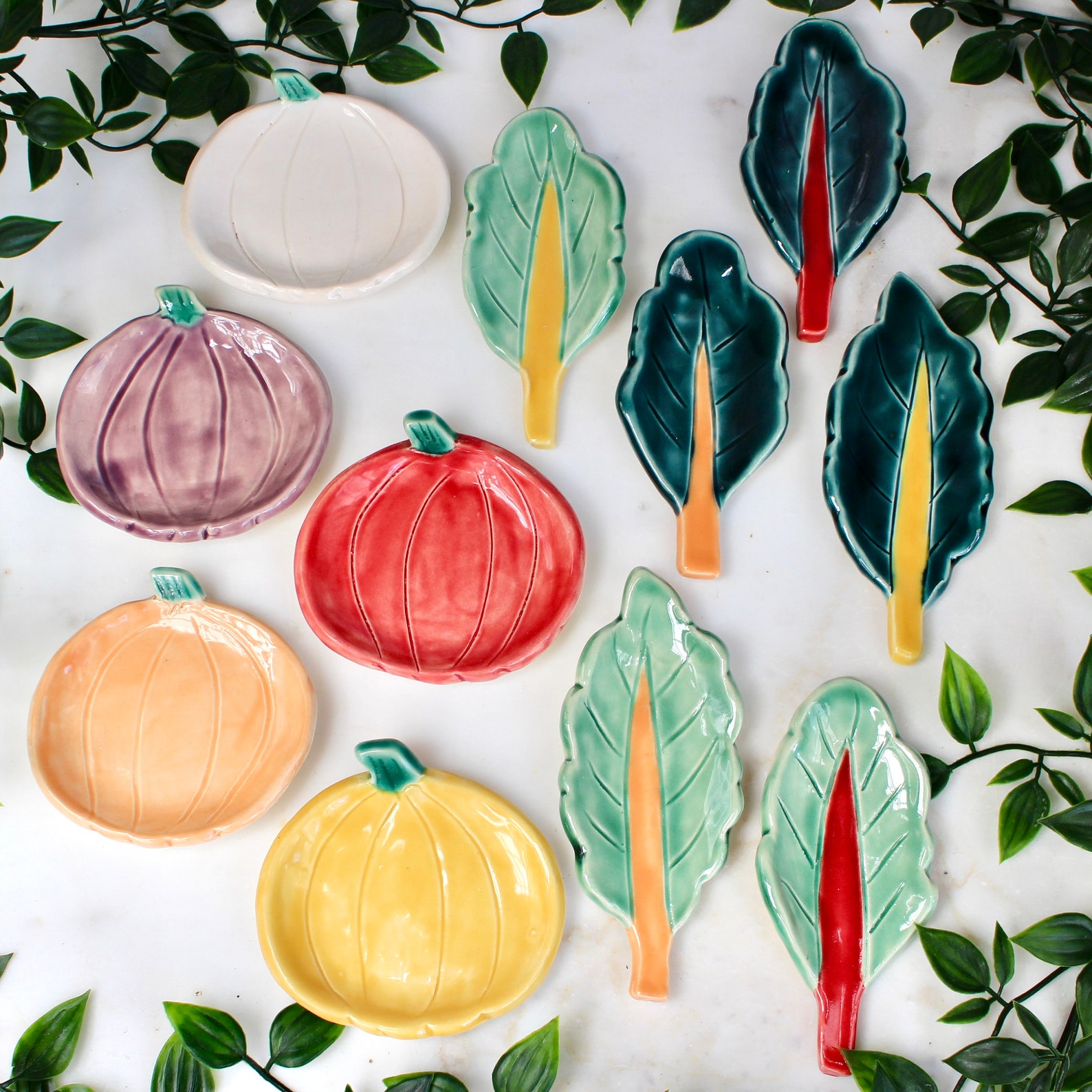 Fruit & Veggie Ring Dish Colorful Garden Vegetables Jewelry Tray Teabag ...