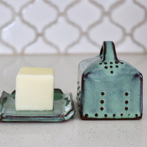 Small / Mini Butter Dish With Lid Half Butter Stick Rustic Aqua Mist ...