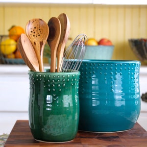 Large Kitchen Utensil Holder - Handmade - 16 Color Choices - Blue ...