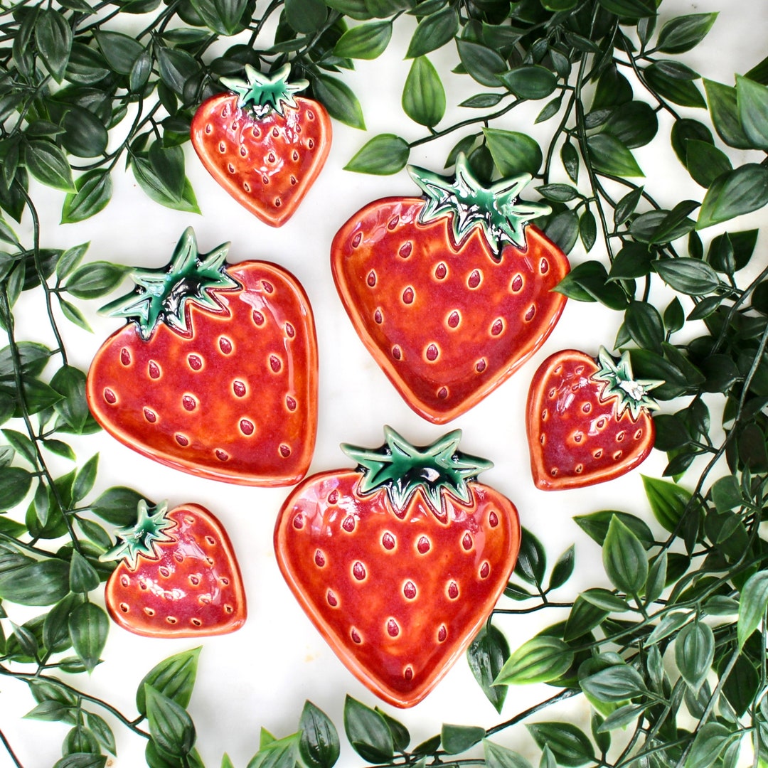 Strawberry Dish Spoon Rest Teabag Holder Ring Dish Bright Red READY TO ...