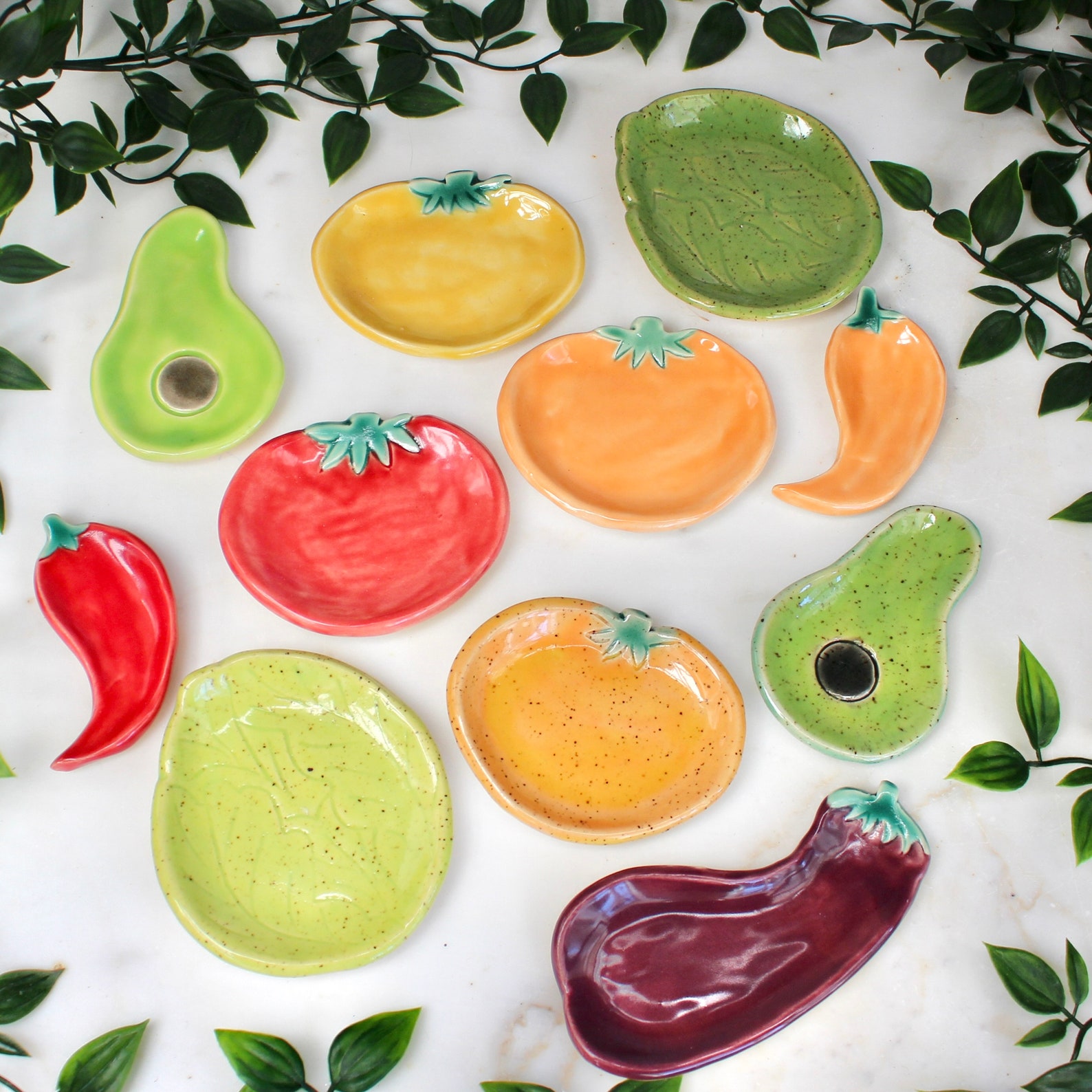 Fruit & Veggie Ring Dish Colorful Garden Vegetables Jewelry Tray Teabag ...
