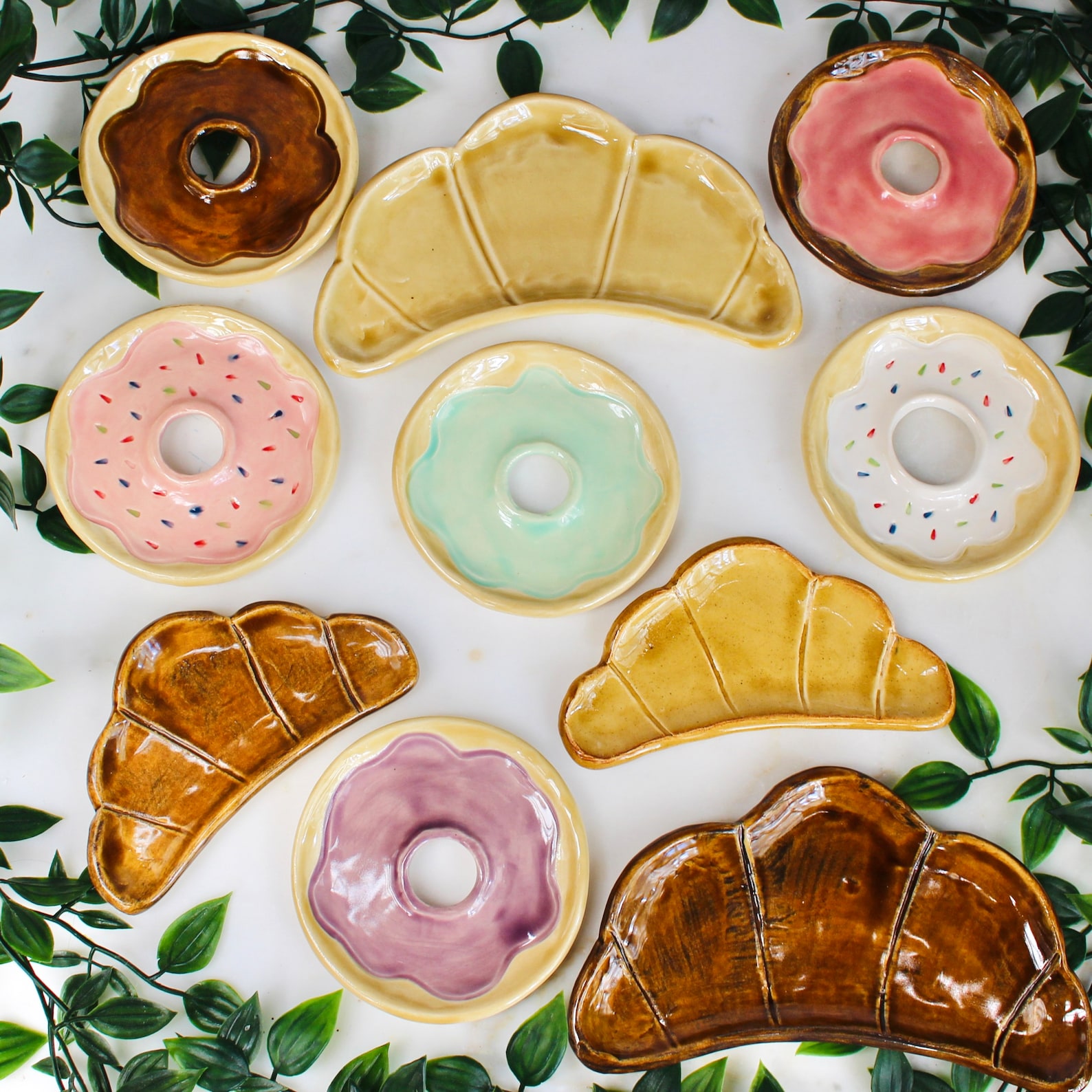 Donut and Croissant Ceramic Dish - Pastry Trinket Tray - Ring Dish ...