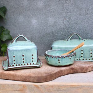 Small / Mini Butter Dish With Lid Half Butter Stick Rustic Aqua Mist ...