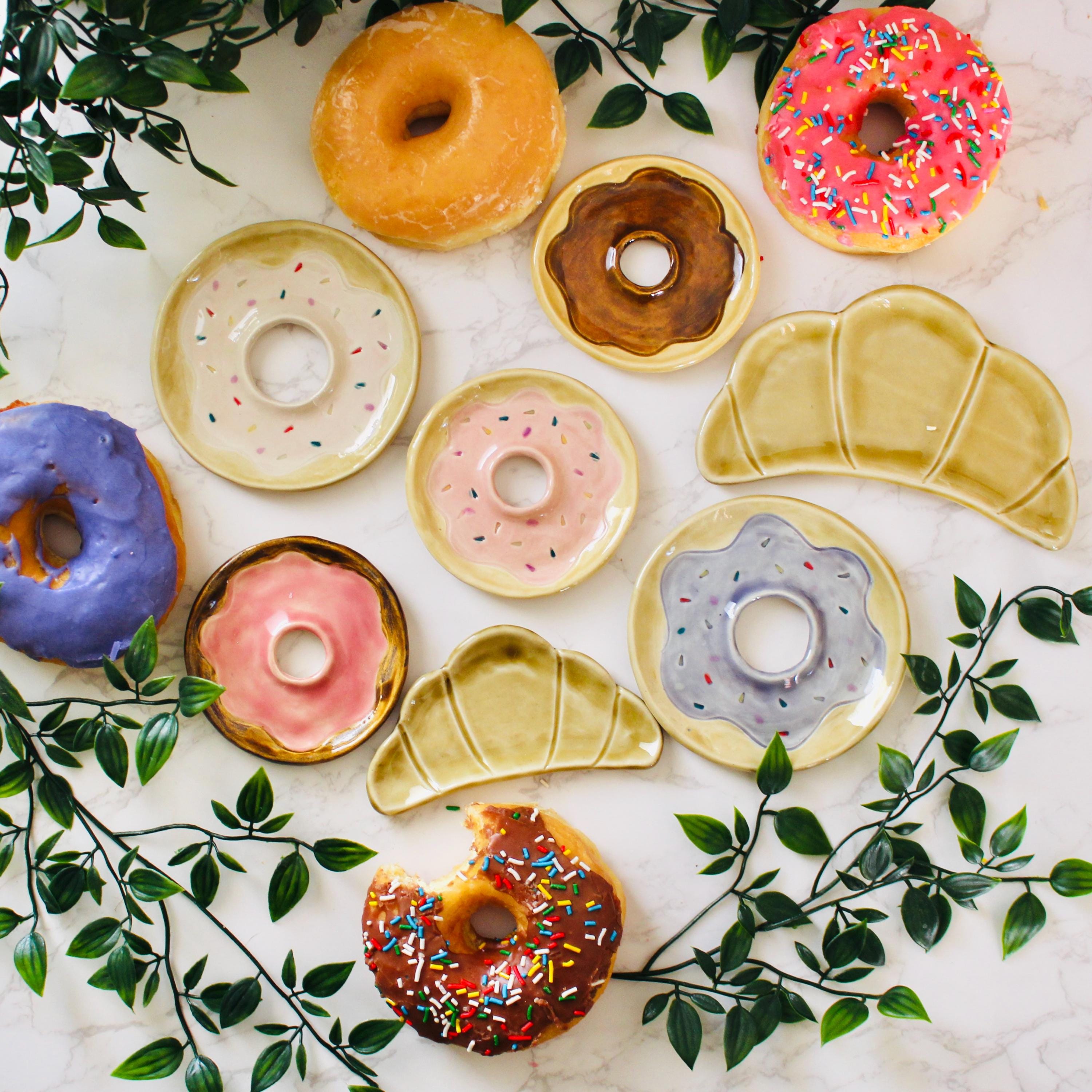 Donut and Croissant Ceramic Dish - Pastry Trinket Tray - Ring Dish ...