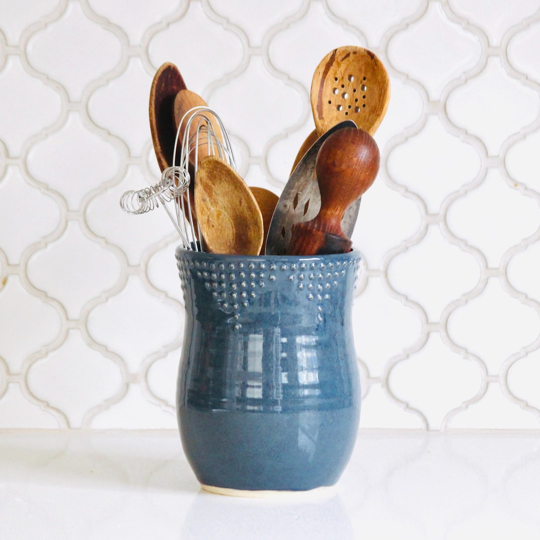 Kitchen Utensil Crock - Handmade Utensil Holder - Medium Size - Hand ...