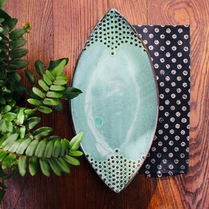 Long Ceramic Leaf Platter - Handmade Pottery Serving Tray - Teardrop ...