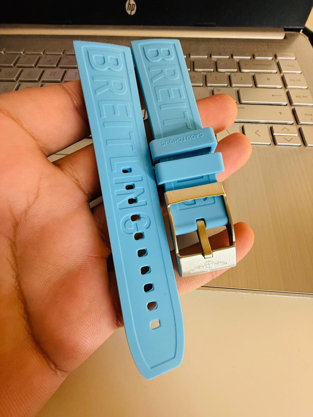 24mm Breitling Light Blue Rubber Silicone Watch Strap Band With ...