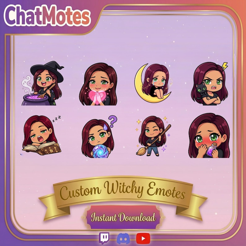 Custom Witchy Emotes 10pc - Personalized Chibi Magic Stickers From Your ...