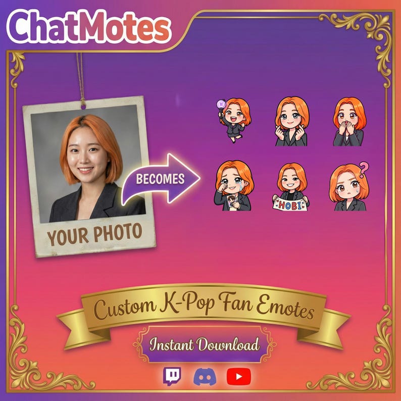 Custom K-pop Fan Emotes 10pc - Chibi Stan Stickers Your Photo Discord ...