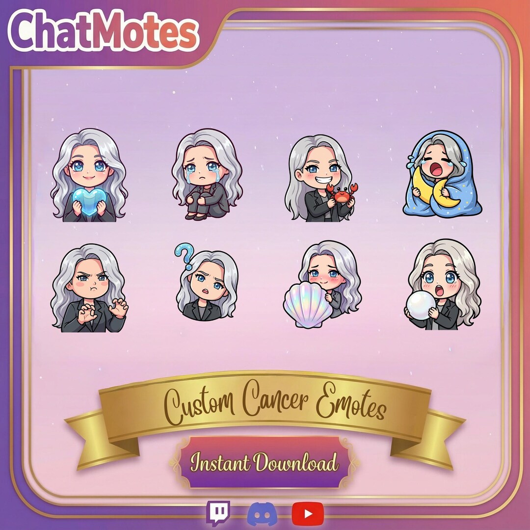 Custom Cancer Emotes, 10 Personalized Chibi Zodiac Stickers, Your Photo ...