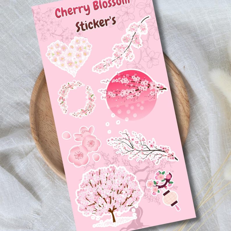 Sakura Cherry Blossom Stickers PNG | Floral Clipart Bundle (digital ...