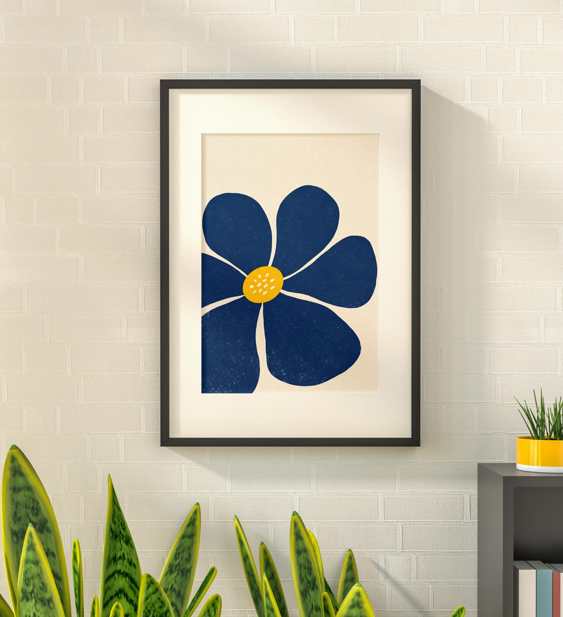 Minimalist Blue Flower Wall Art, Modern Botanical Abstract Print - Etsy