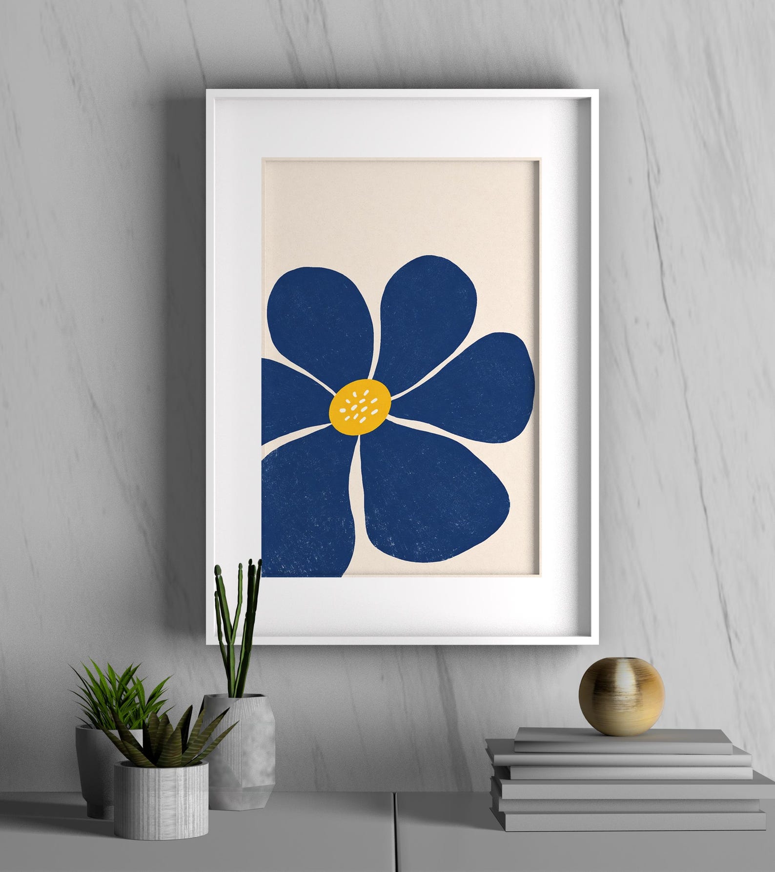 Minimalist Blue Flower Wall Art, Modern Botanical Abstract Print - Etsy