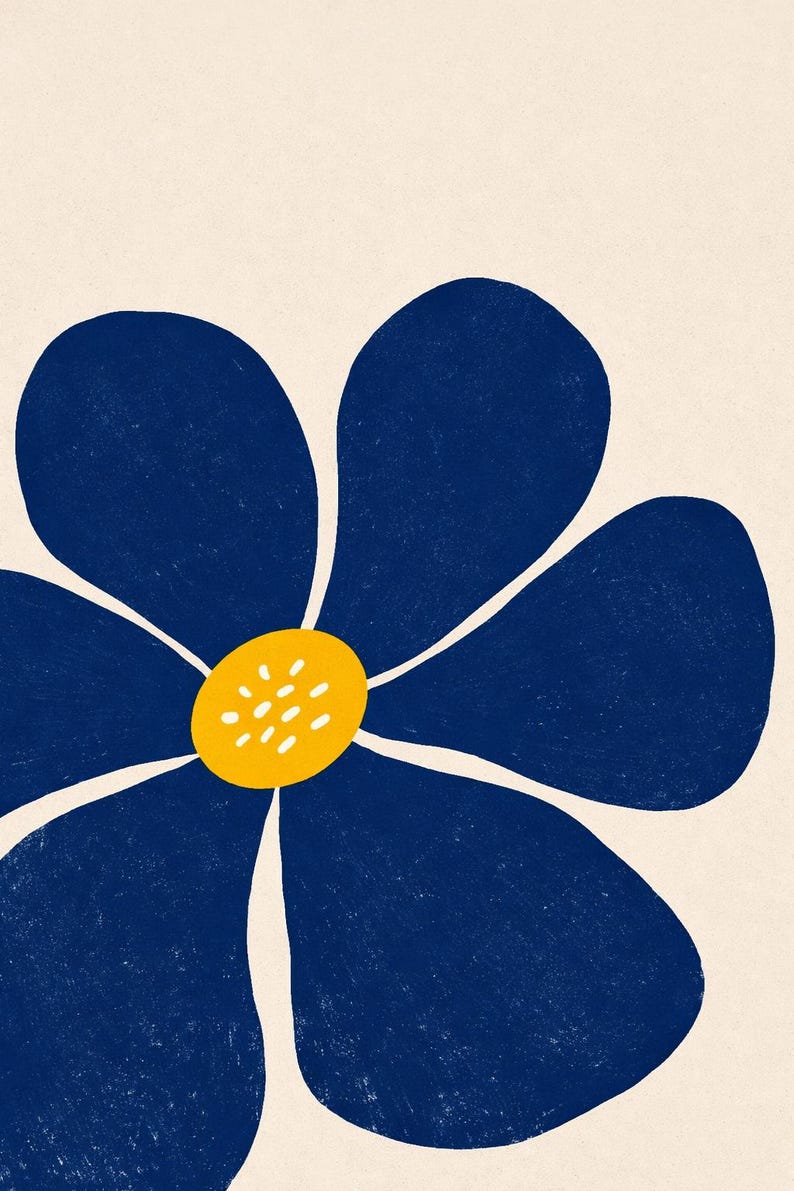 Minimalist Blue Flower Wall Art, Modern Botanical Abstract Print - Etsy