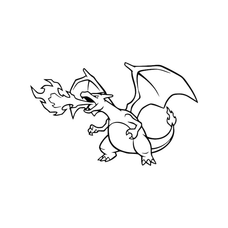 Charizard SVG PNG – Fire Breathing Dragon Line Art (digital Download ...