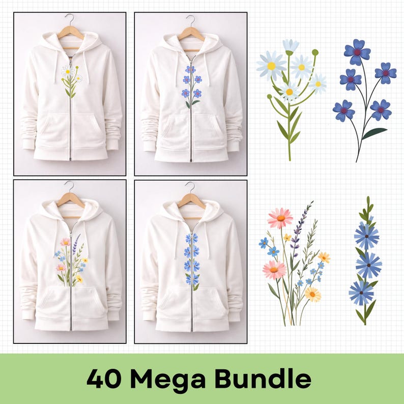 Pastel Flower SVG Mega Bundle, Meadow Floral Clipart PNG, Wildflower ...
