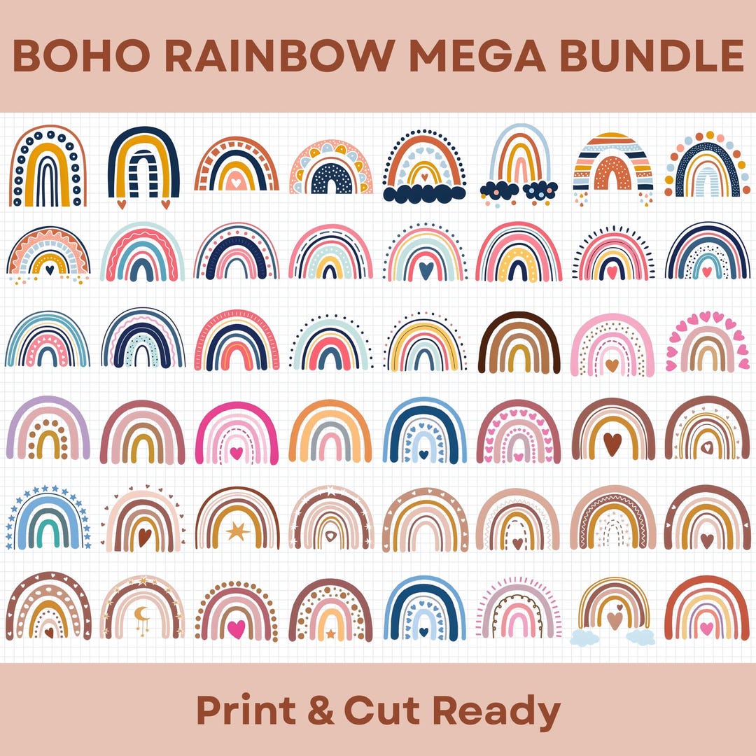 Boho Rainbow SVG Mega Bundle, Neutral Rainbow Clipart PNG, Printable ...