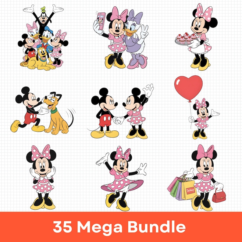50 Classic Cartoon Mouse Svg Png Bundle, Cute Mouse Clipart Set ...