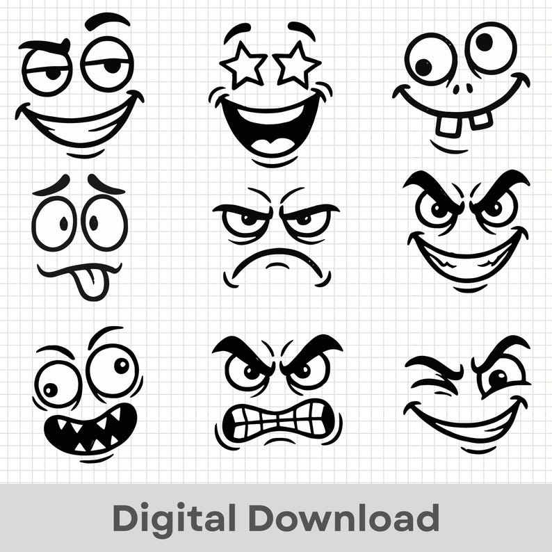 Cartoon Emotion Faces SVG PNG Mega Bundle - Funny Face Expressions ...