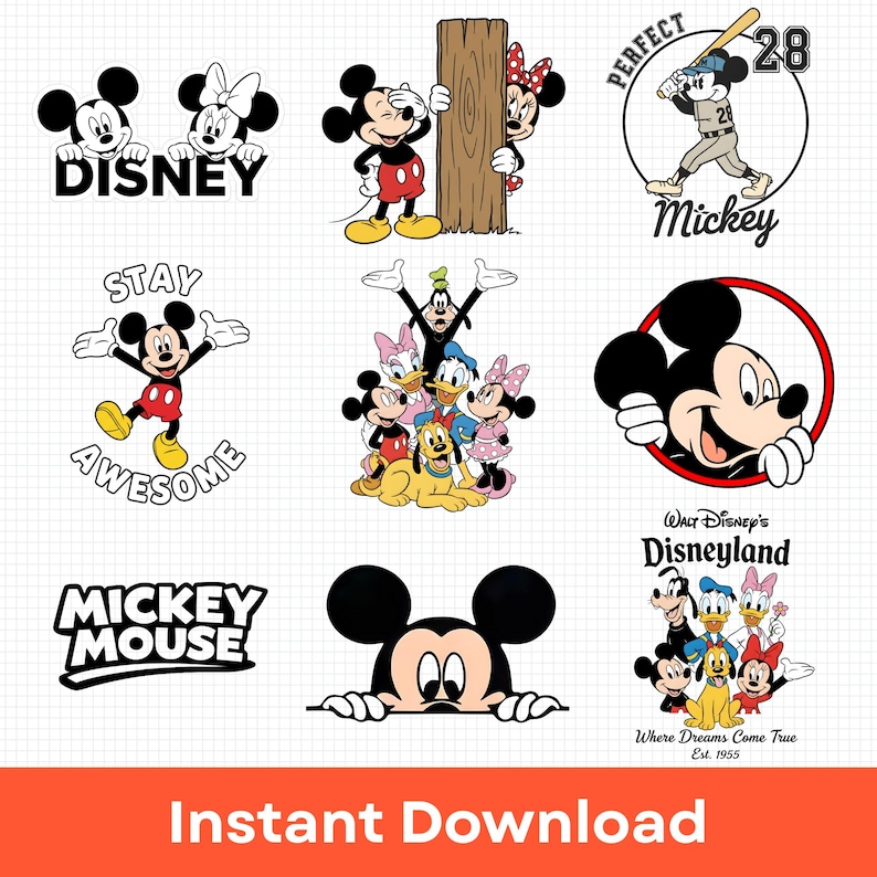 50 Classic Cartoon Mouse Svg Png Bundle, Cute Mouse Clipart Set ...