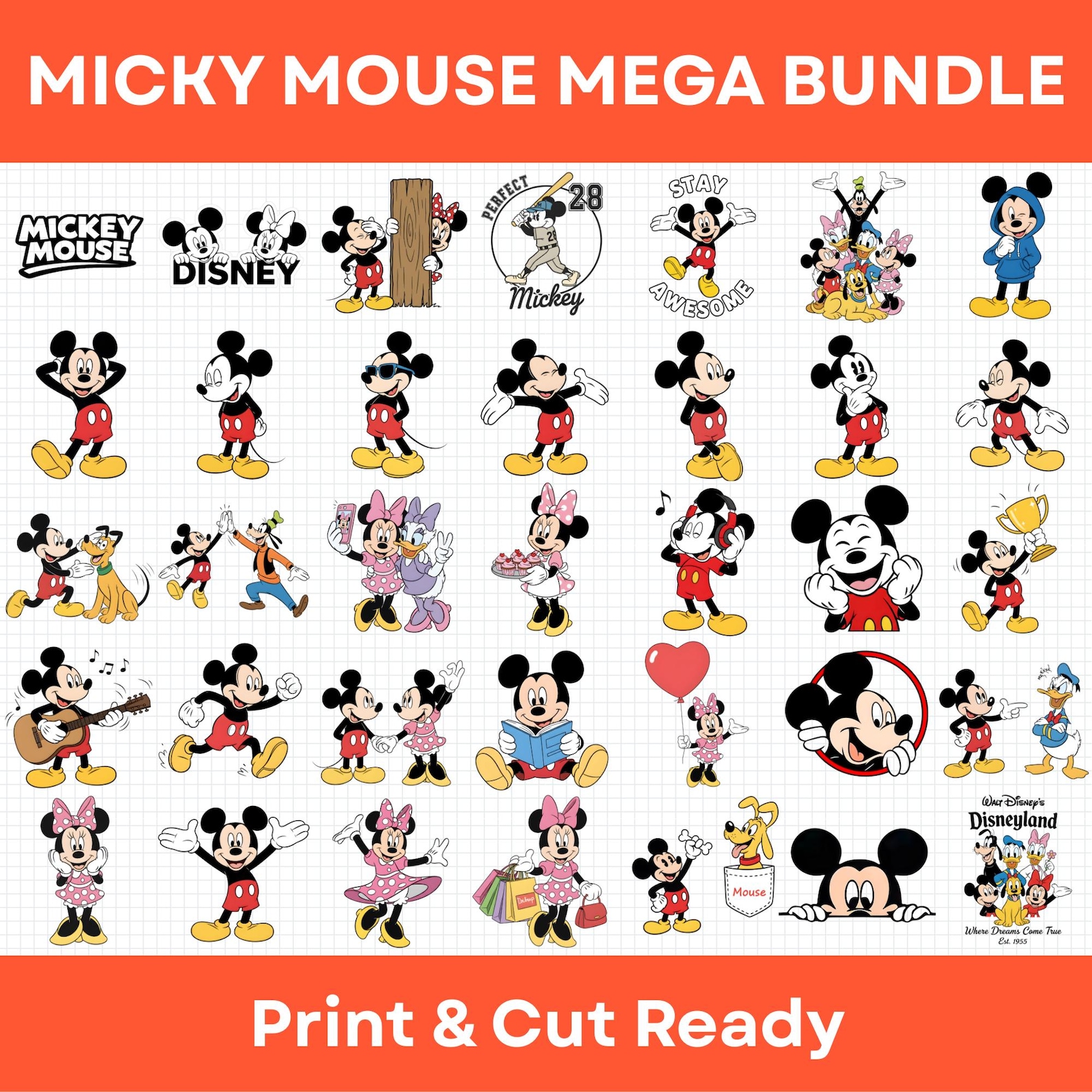 50 Classic Cartoon Mouse Svg Png Bundle, Cute Mouse Clipart Set ...