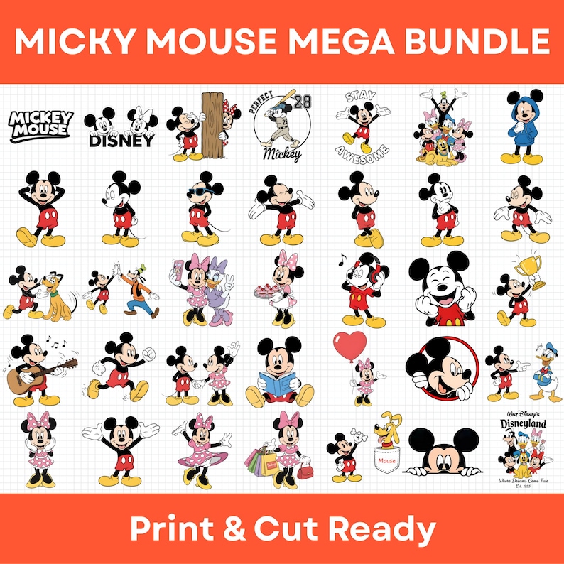50 Classic Cartoon Mouse Svg Png Bundle, Cute Mouse Clipart Set ...